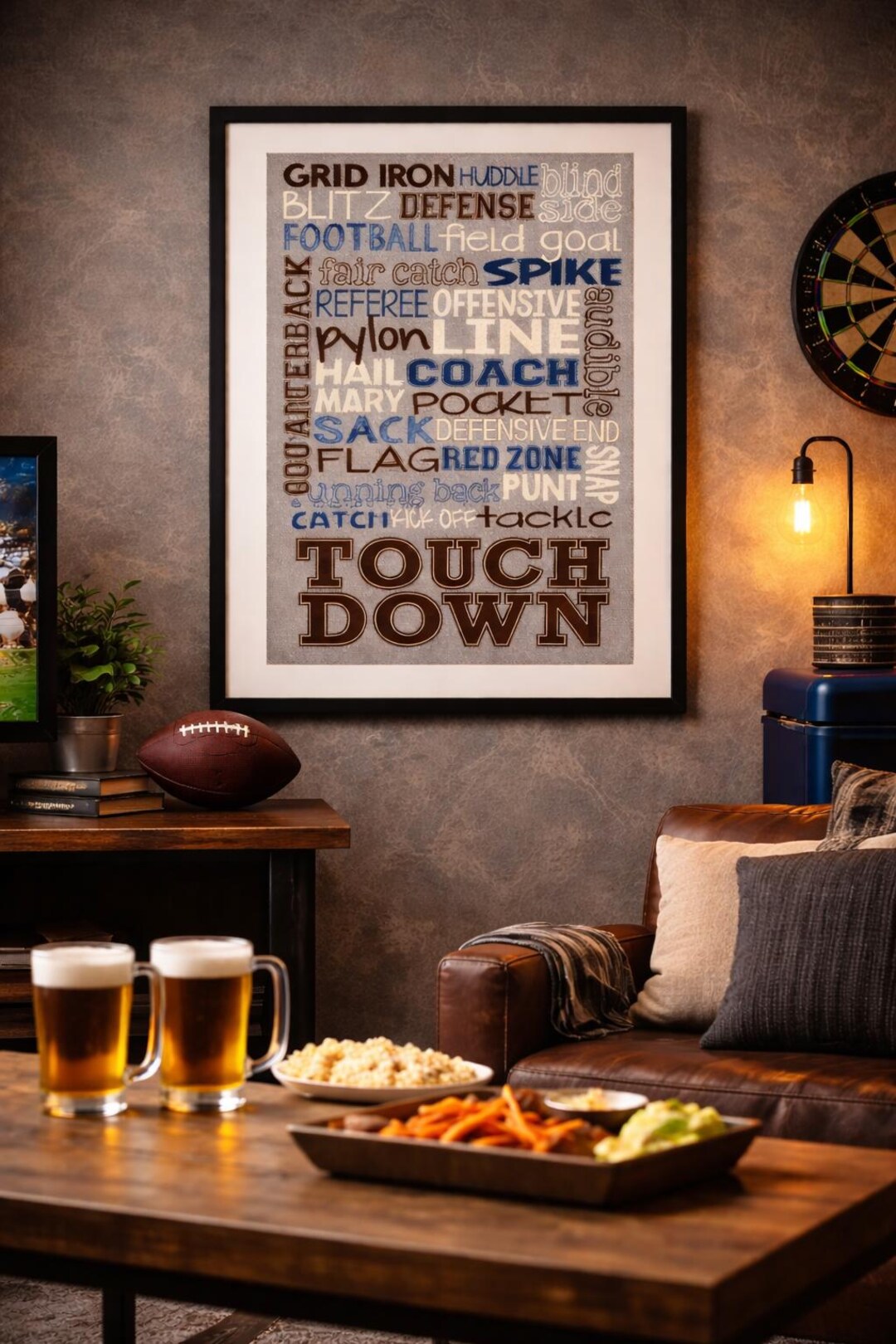 Touchdown Football Typography Art Print, Man Cave Sports Decor (digital ...