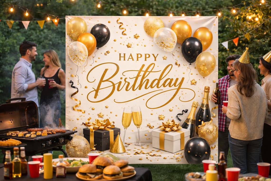 Elegant Gold Happy Birthday Poster | Adult Party Decor (digital ...