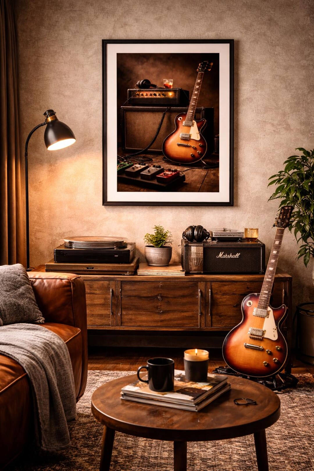 Vintage Electric Guitar & Amp Poster – Music Studio Art (digital ...
