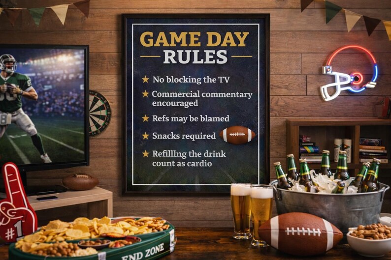 Game Day Rules Sign Printable | Super Bowl Party Decor | Football Party ...