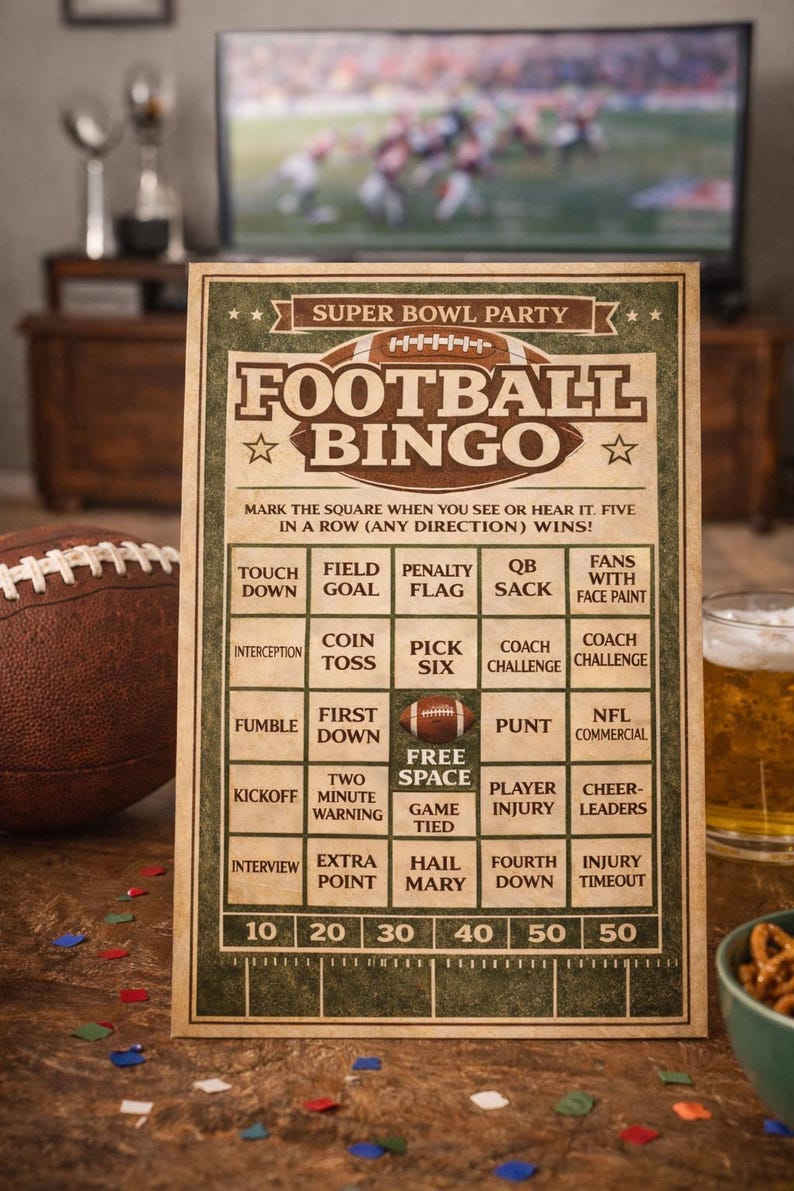 Super Bowl Football Bingo | Game Day Party Printable (instant Download ...