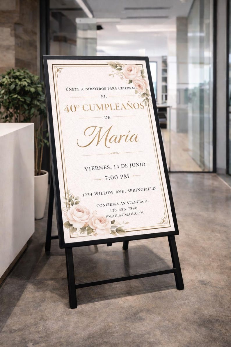 Personalized Adult Birthday Poster in Spanish | Elegant Party ...