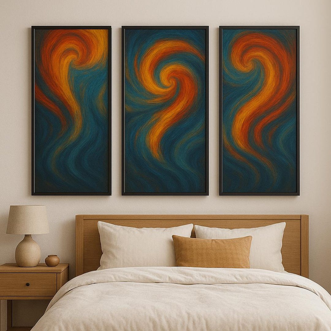 Abstract Triptych Wall Art Set – 3 Piece Swirl Painting | Modern Home ...