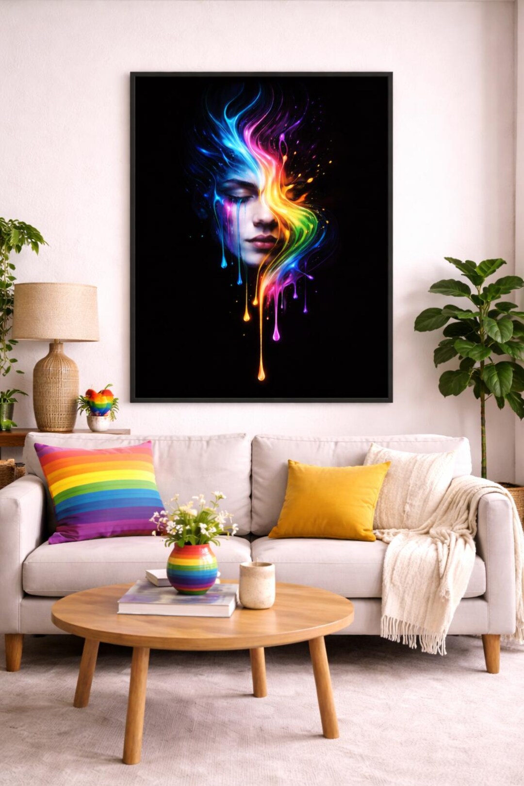 Neon Melted Face Art Print, Modern Surrealist Portrait (digital ...