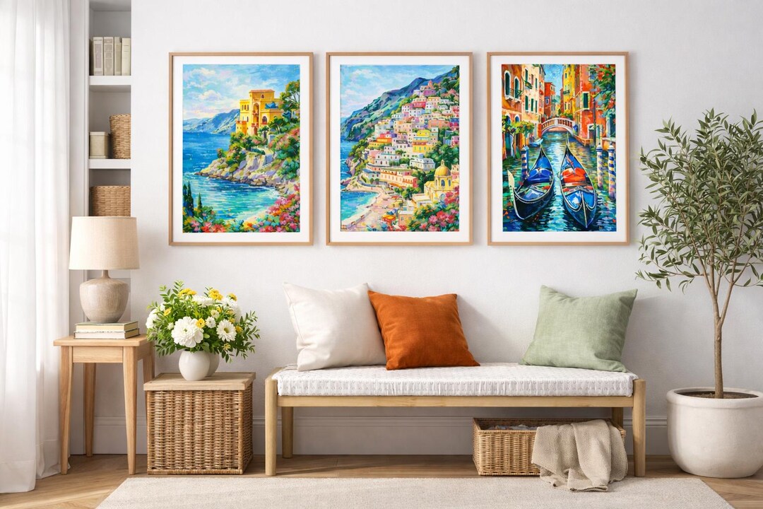 Italian Coastal Triptych Art Print Set, Mediterranean Travel Poster ...