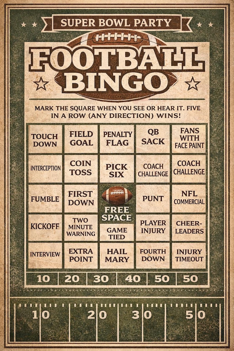 Super Bowl Football Bingo | Game Day Party Printable (instant Download ...