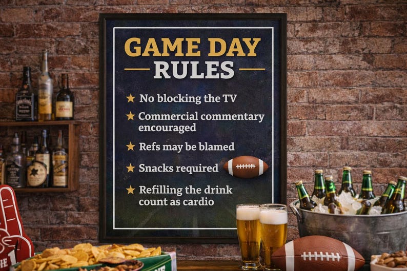 Game Day Rules Sign Printable | Super Bowl Party Decor | Football Party ...