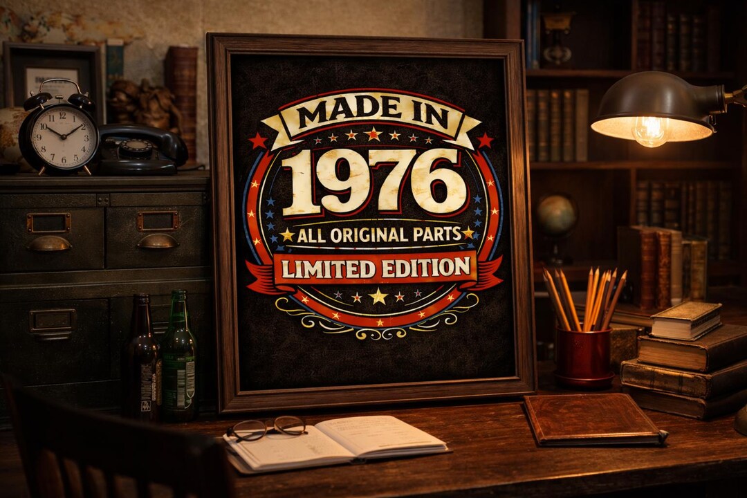 1976 Birthday Sign | Retro All Original Parts Wall Art (digital ...