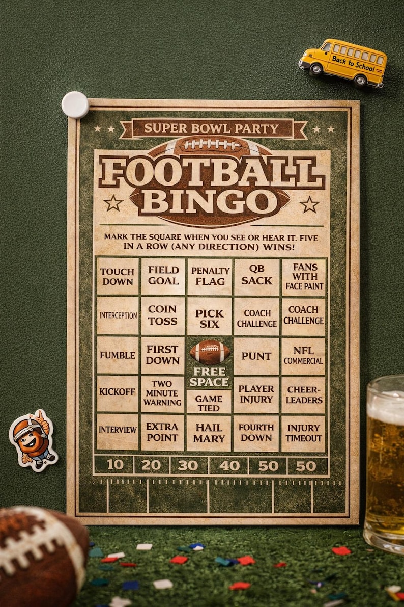 Super Bowl Football Bingo | Game Day Party Printable (instant Download ...