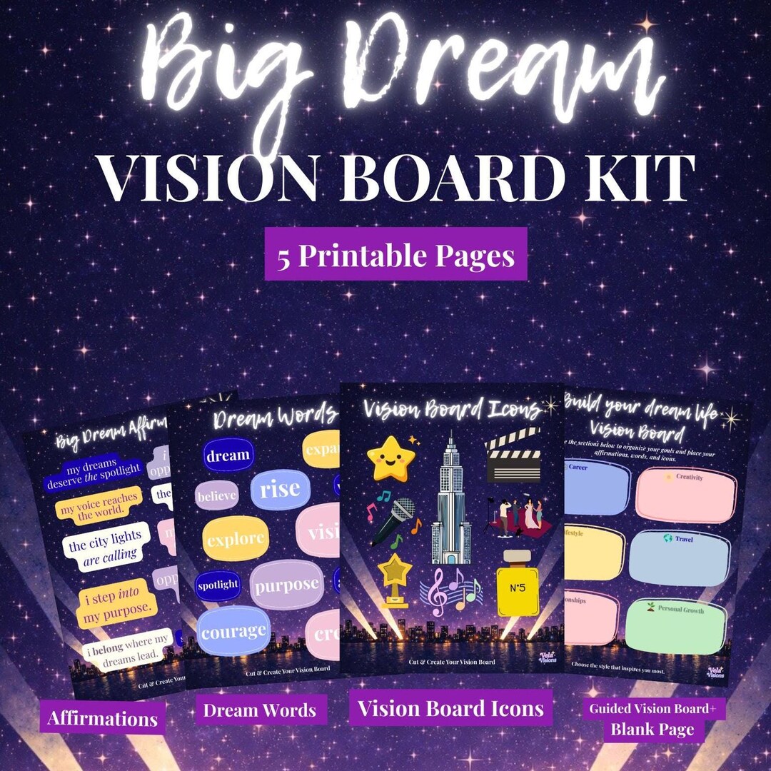 DIY Vision Board Kit Printable | Dream Life Vision Board Template ...