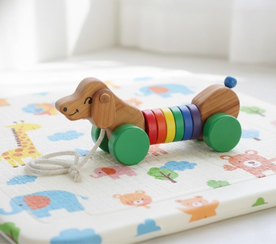 Wooden Rainbow Puppy Pull Toy, Handcrafted Colorful Dog Toy, Made in ...