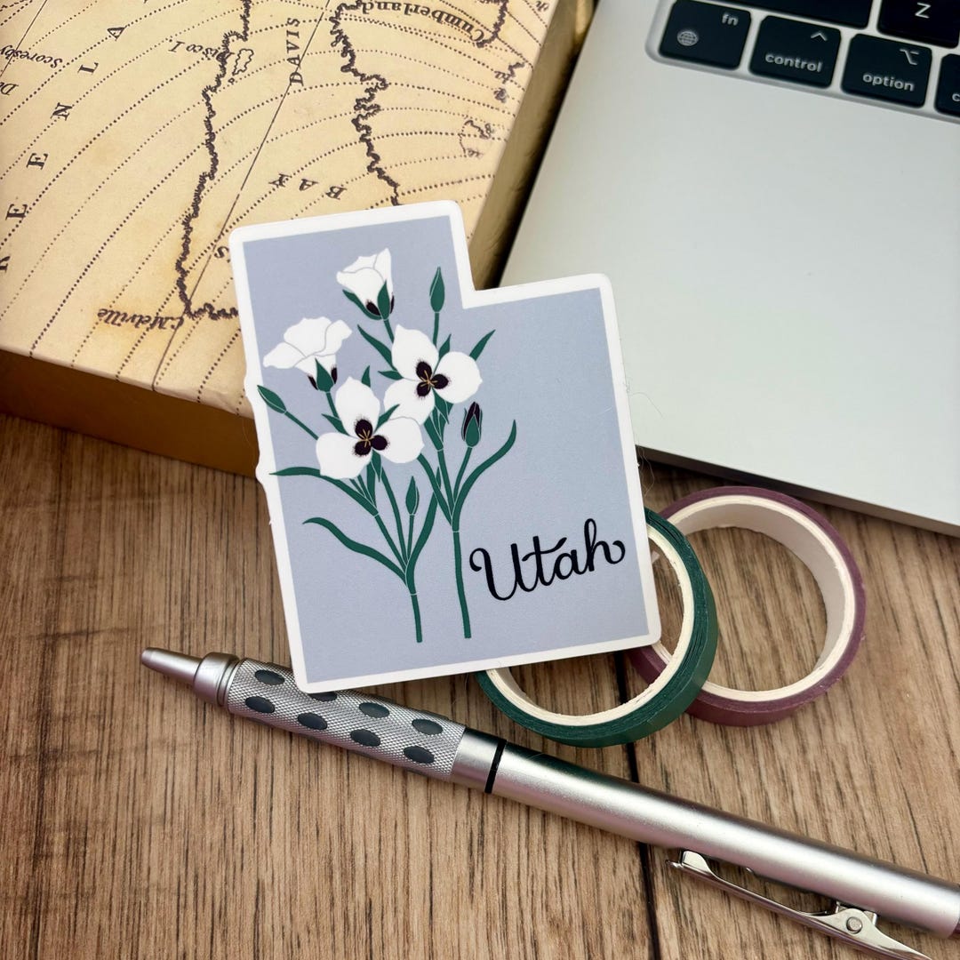 Utah State Flower Sticker - Sego Lily Illustration - Botanical Vinyl ...