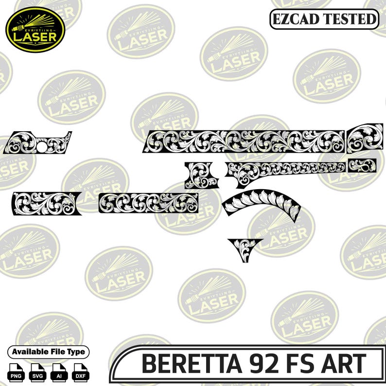 Beretta 92 FS Scroll Engraving Art | Laser Design | Metal Art - Etsy