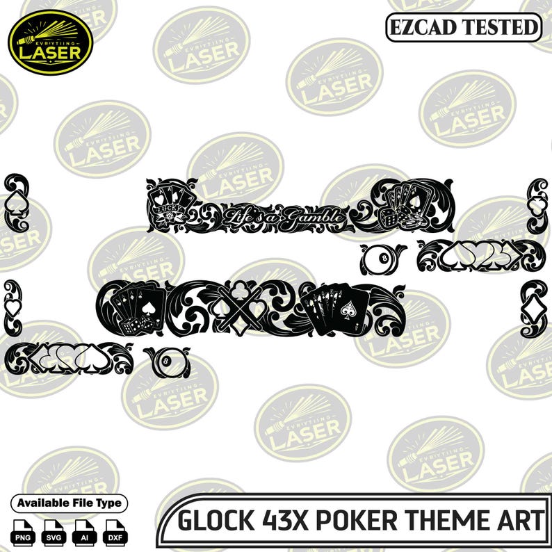 Glock 43x Poker Theme Engraving Art | Laser Design - Etsy