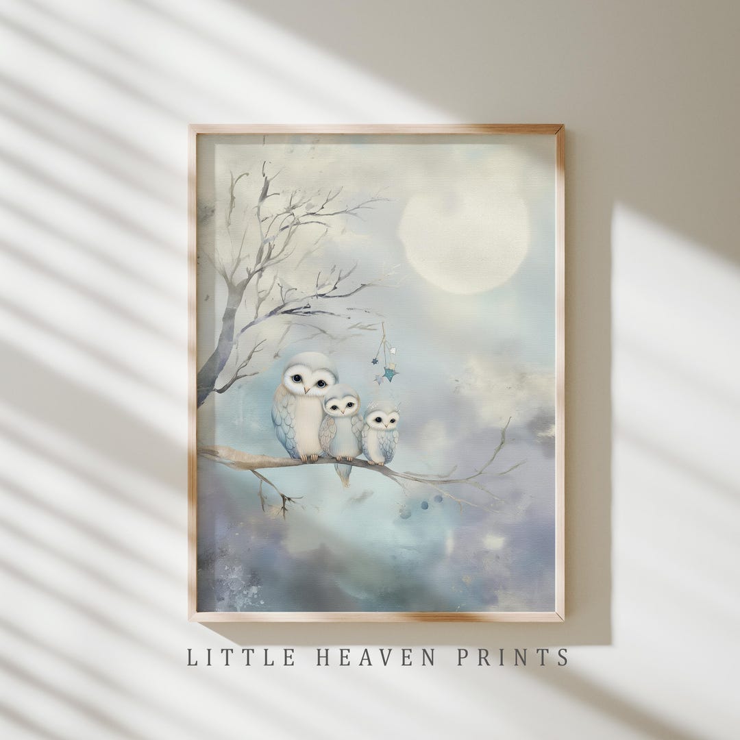 Neutral Owl Family Nursery Print - Whimsical Watercolor Art, Three Owls ...