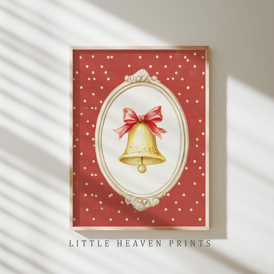 Vintage Christmas Bell Printable - Classic Holiday Nursery Art, Golden ...