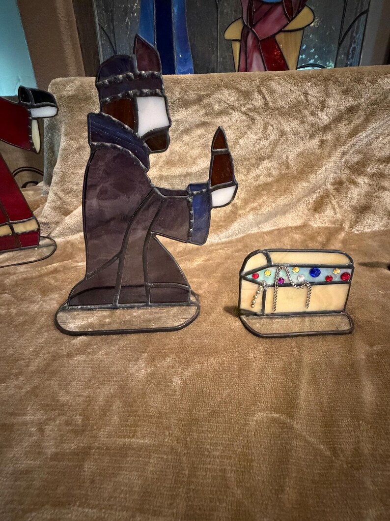 Handmade Stained Glass Nativity Set With Angel, 10-piece Standing ...