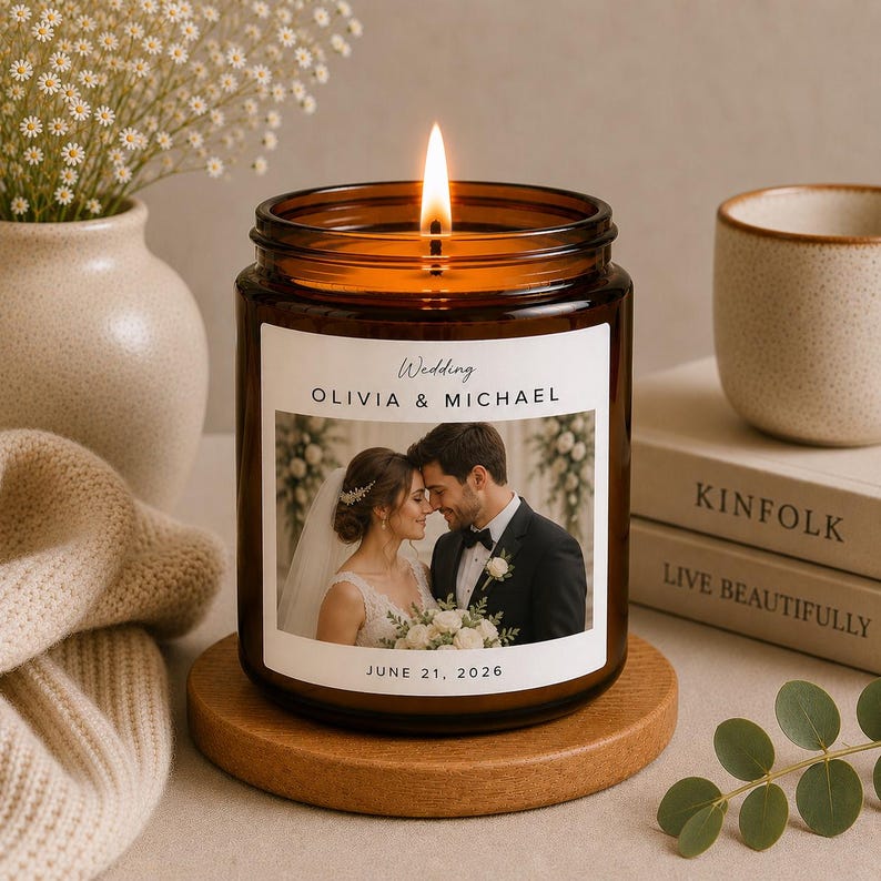 Custom Wedding Photo Candle | Personalized Wedding Gift | Bride and ...