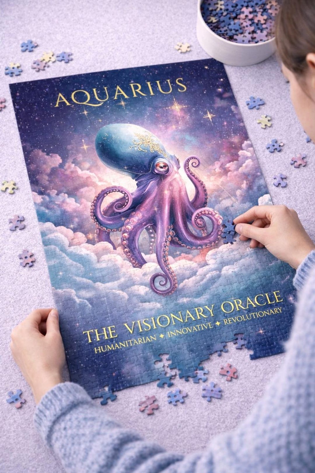 Personalized Aquarius Zodiac Puzzle: Celestial Octopus Art, Gallery Art ...