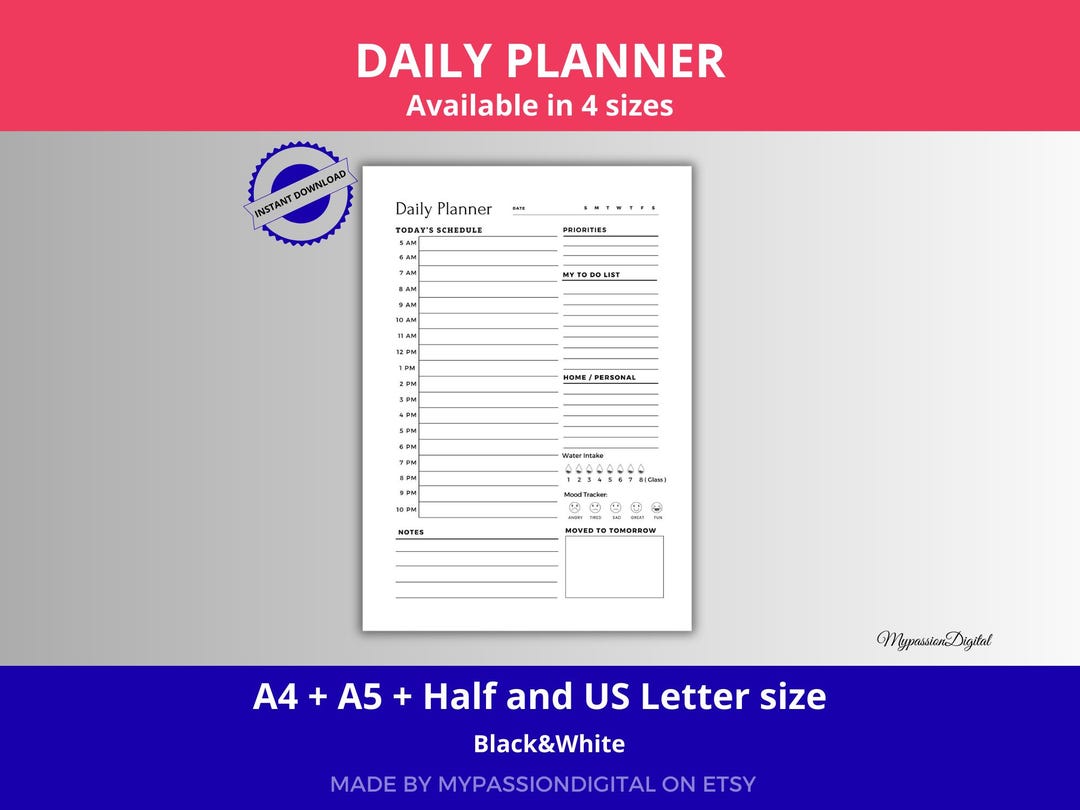 Minimalist Daily Planner Printable PDF, To-do List, A4 A5 US Letter ...