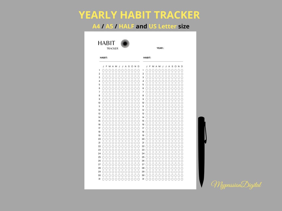 Yearly Habit Tracker Printable | A4 A5 US Letter Sizes (digital ...