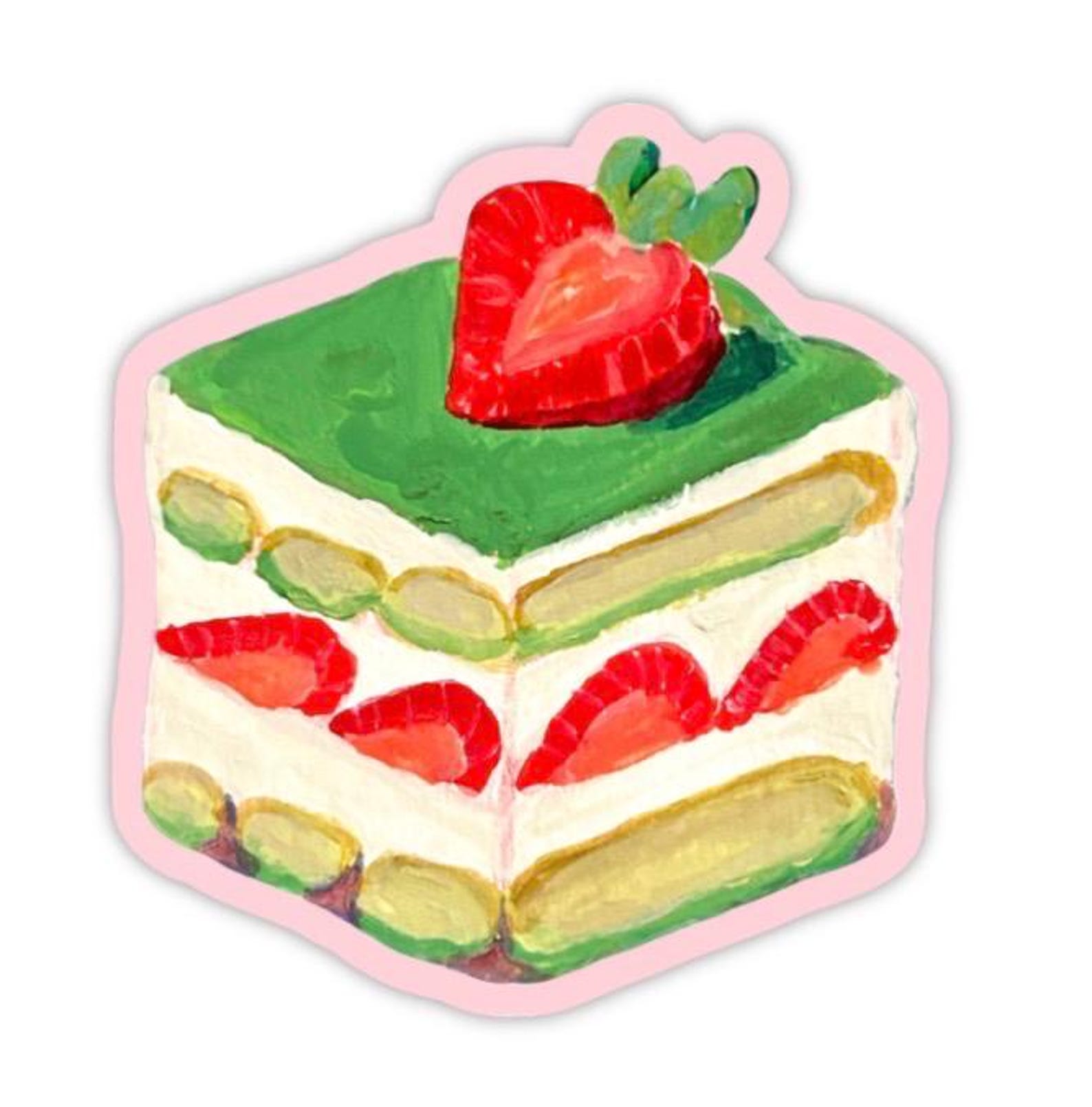 Strawberry Matcha Tiramisu Sticker - Hand-designed With Gouache - Etsy