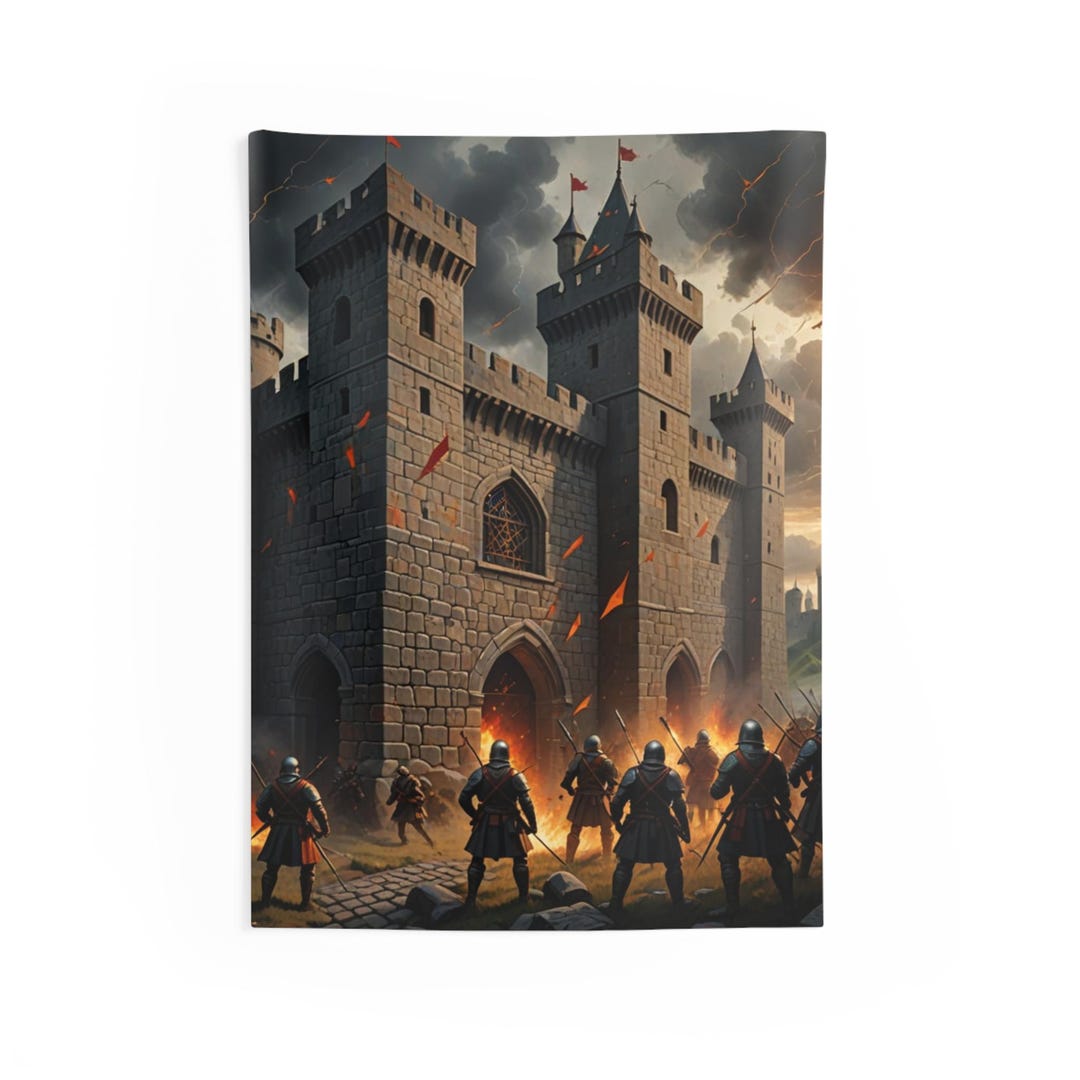 Medieval Castle Siege Wall Tapestry – Gothic Decor,dark Fantasy Art ...