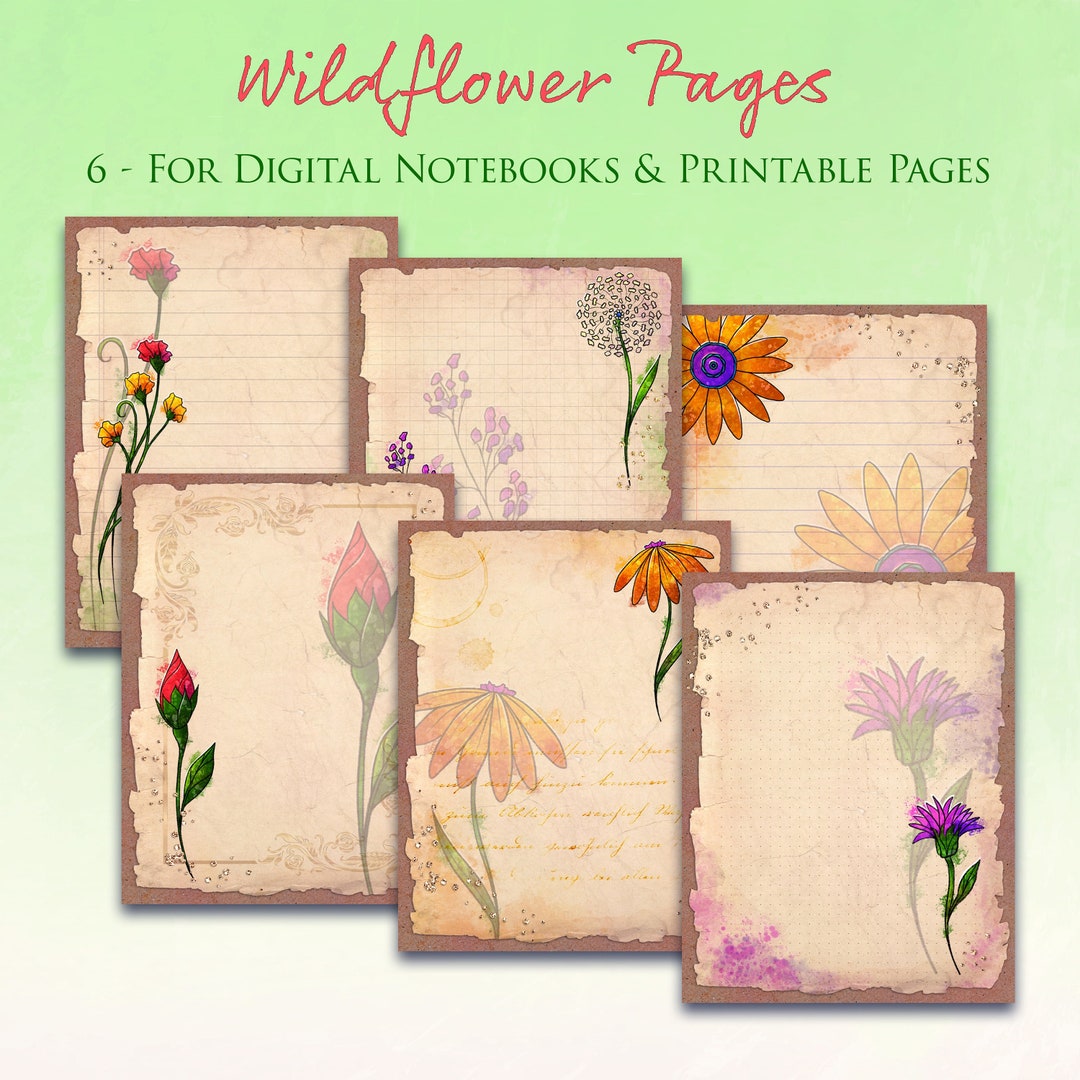 6 Wildflower Digital Notebook Pages for Goodnotes - Wild Flower ...