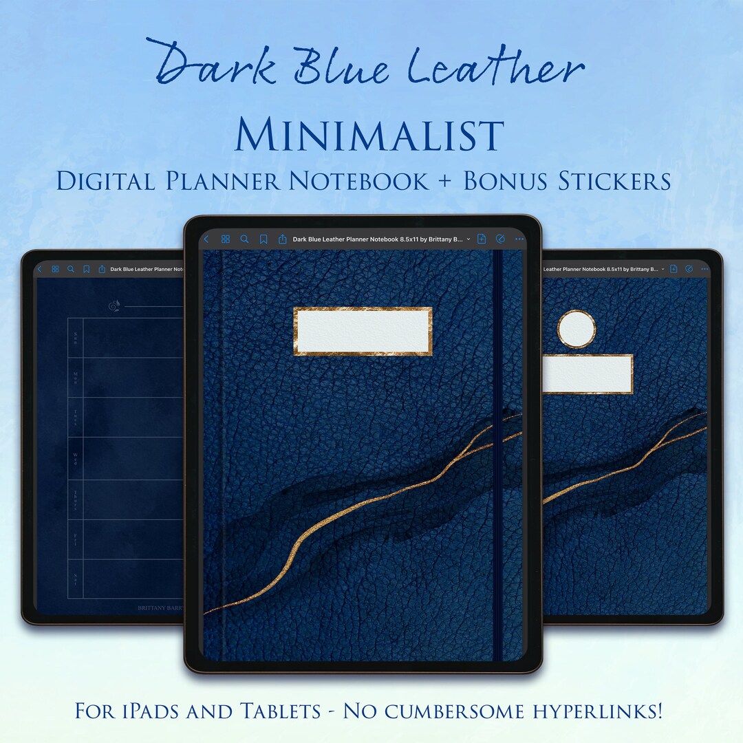Dark Blue Goodnotes Digital Planner Blank Notebook + Bonus Metallic ...