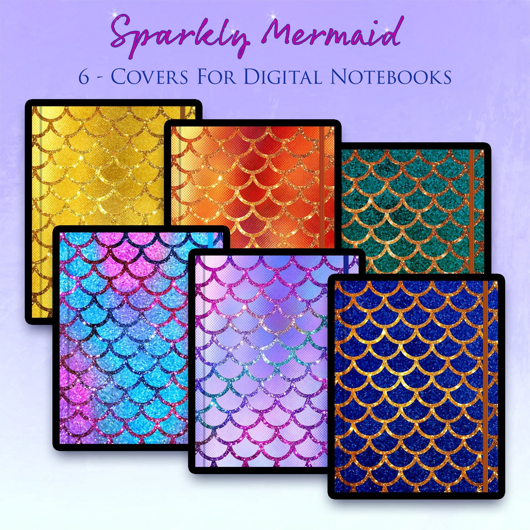 6 Sparkly Mermaid Digital Notebook Covers for Goodnotes - Digital ...