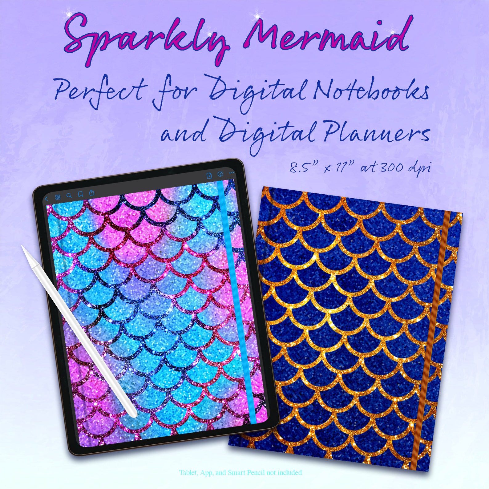 6 Sparkly Mermaid Digital Notebook Covers for Goodnotes - Digital ...