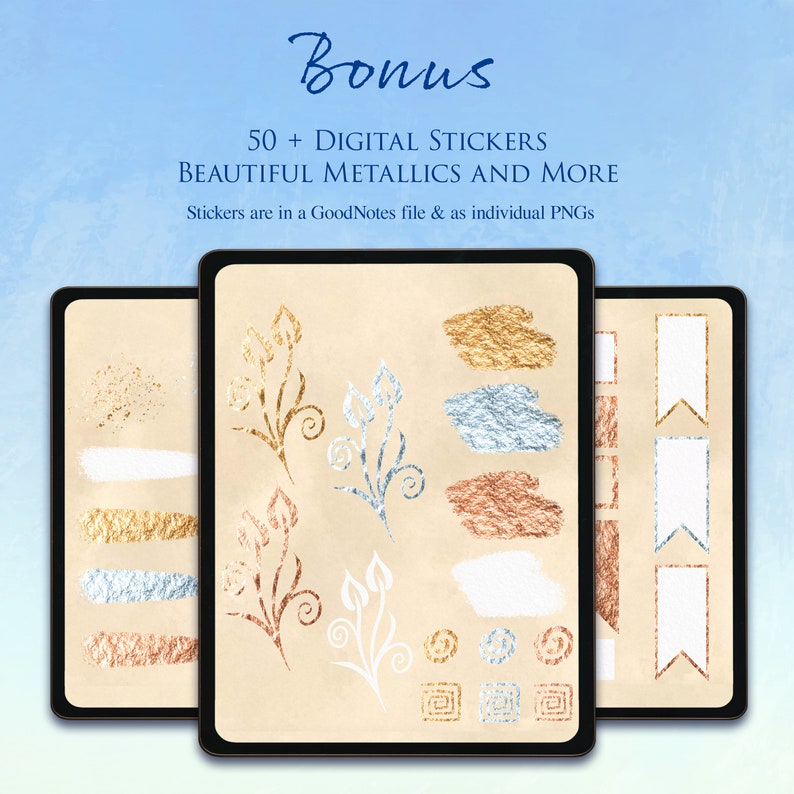 Dark Blue Goodnotes Digital Planner Blank Notebook + Bonus Metallic ...