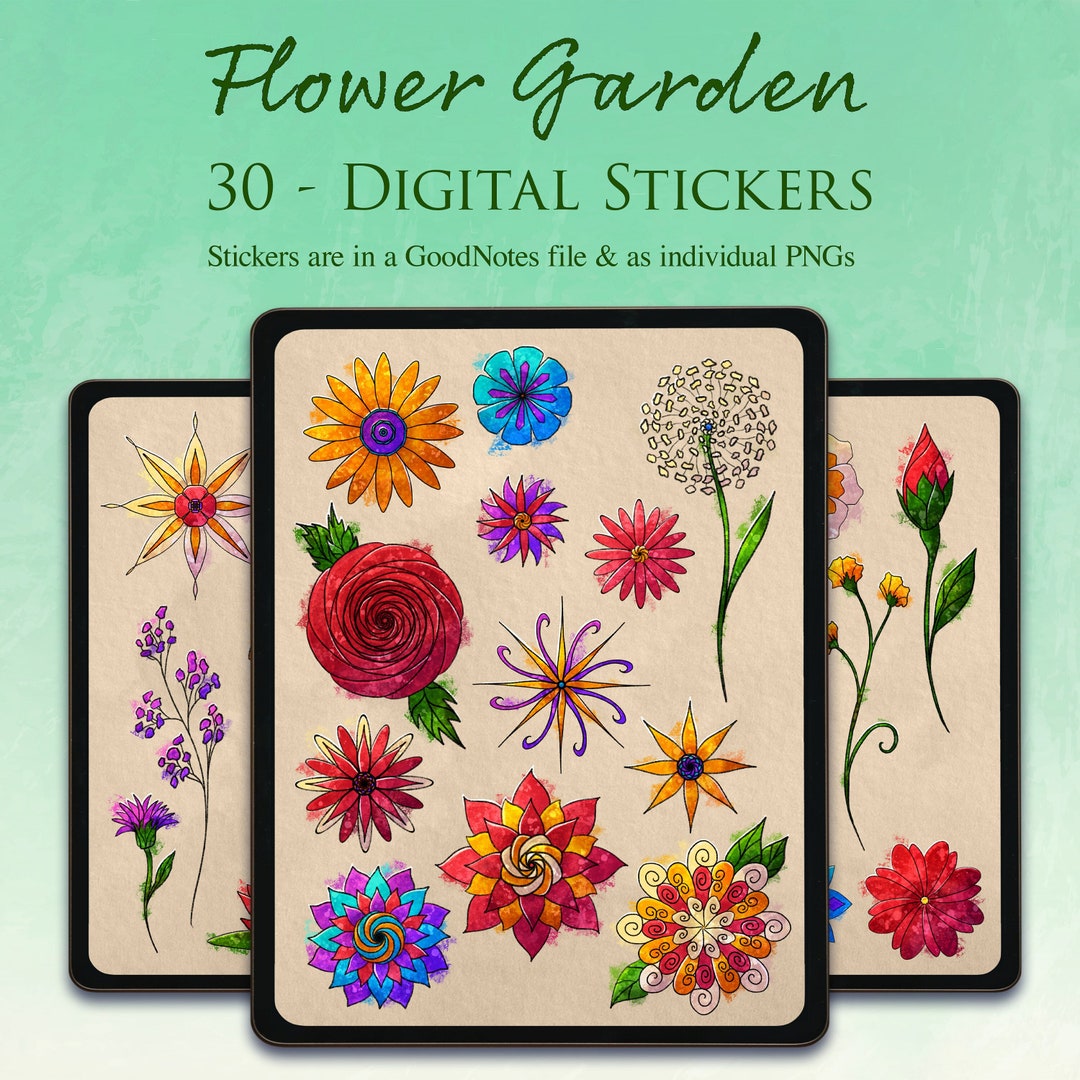 30 Digital Planner Stickers Goodnotes - Flower Garden - Goodnotes ...