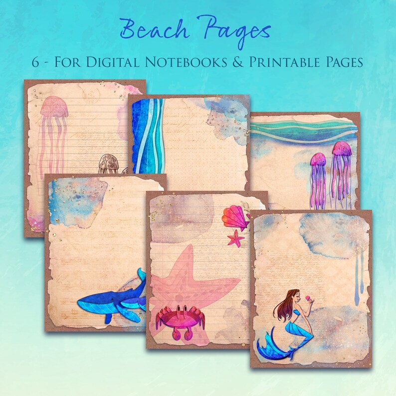 6 Beach Digital Notebook Pages for Goodnotes - Printable Journaling ...