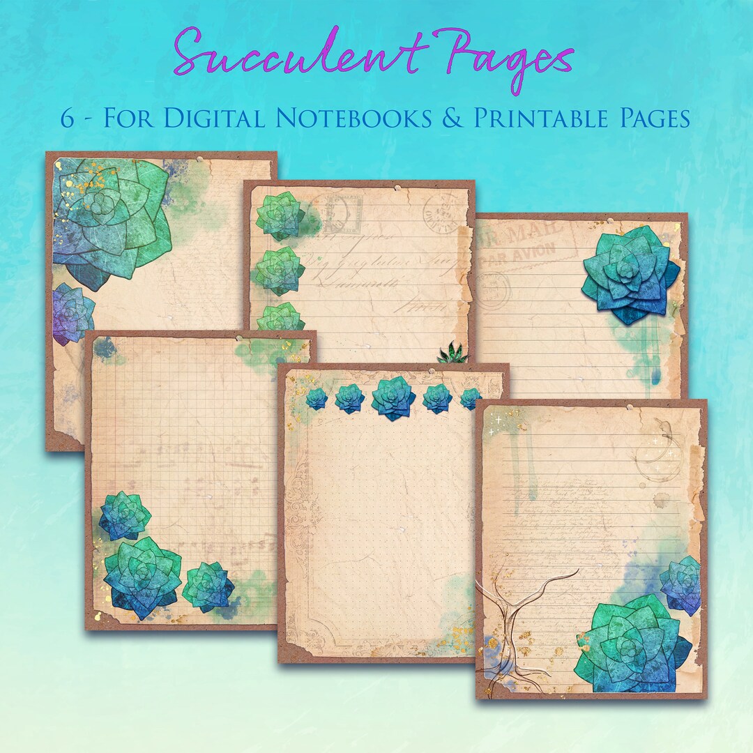 6 Succulents Digital Notebook Pages for Goodnotes - Printable ...