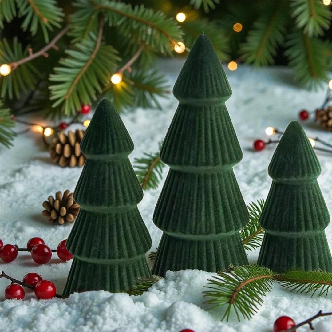 Flocking Christmas Tree Figurines, Farmhouse Tabletop Decor (3 Pcs) - Etsy