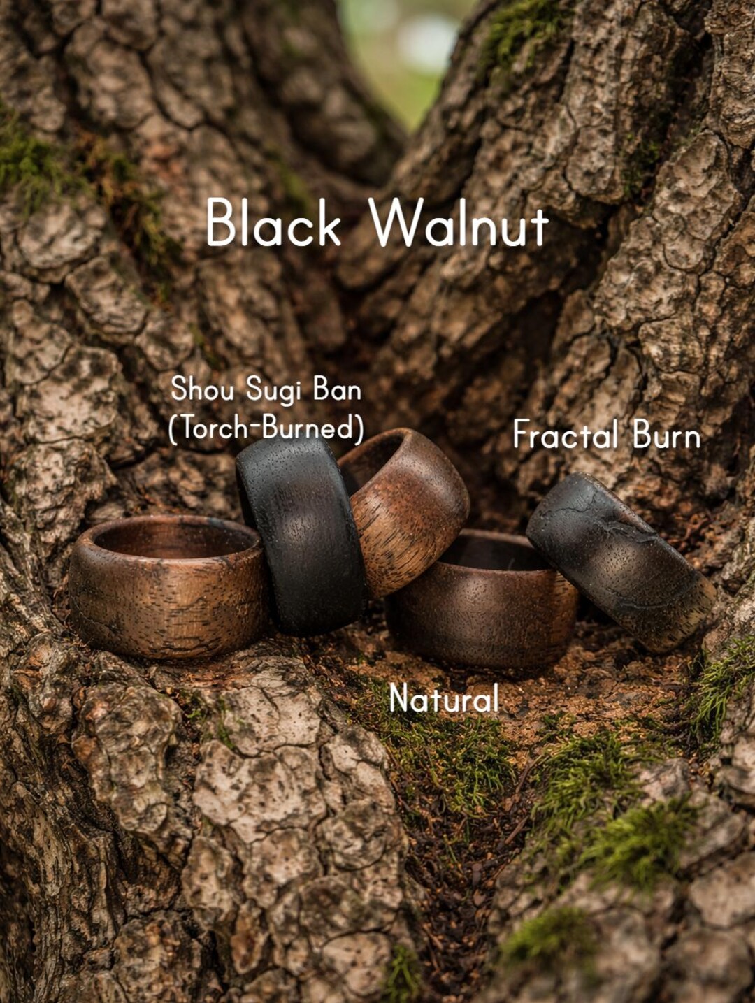 Wide Band Black Walnut Wood Ring in 3 Finishes: Natural, Fractal or ...