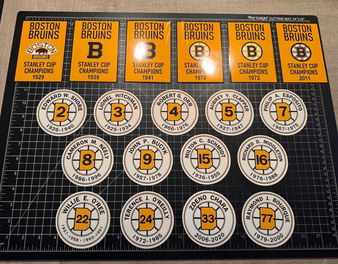 3 SIZES - Boston Bruins Stanley Cup & Retired Number Decal Banners Set ...