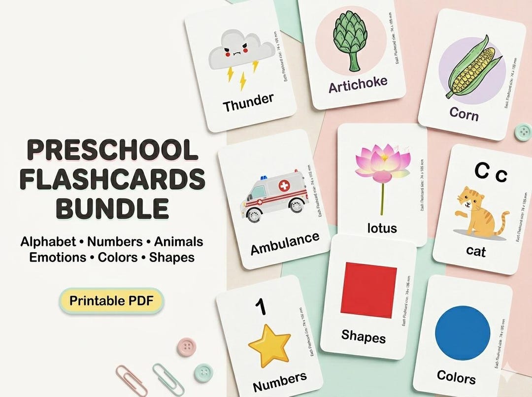 Preschool Flashcards Bundle Printable Alphabet, Numbers, Colors ...