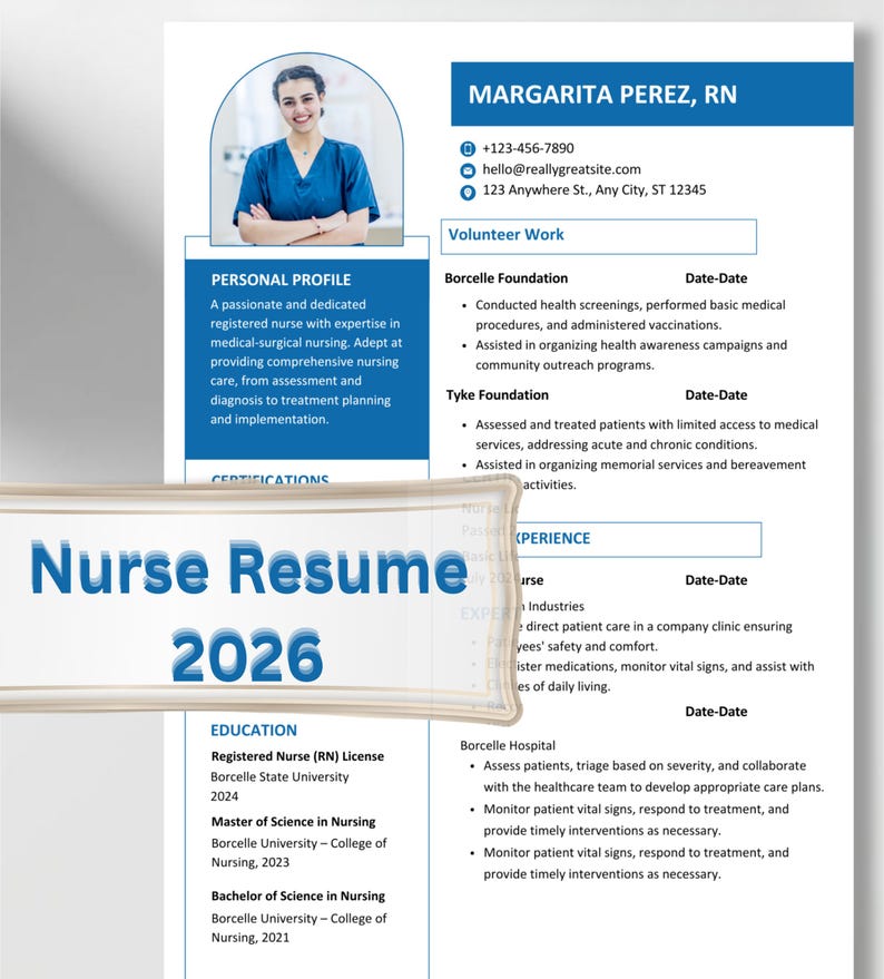 Nurse Resume Template, Word & PDF, Professional Nursing CV, Canva ...