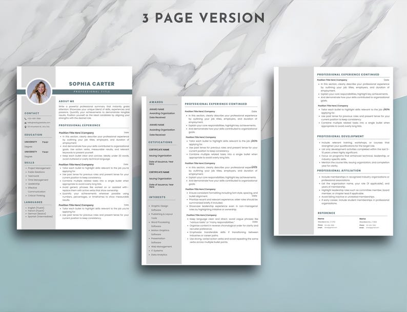 Modern Resume Template Canva Editable | Professional CV for Word ...