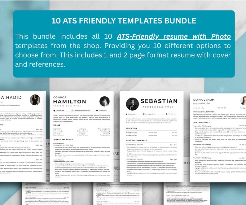 10 ATS Friendly Resume Templates Bundle. Modern ATS CV for Word ...
