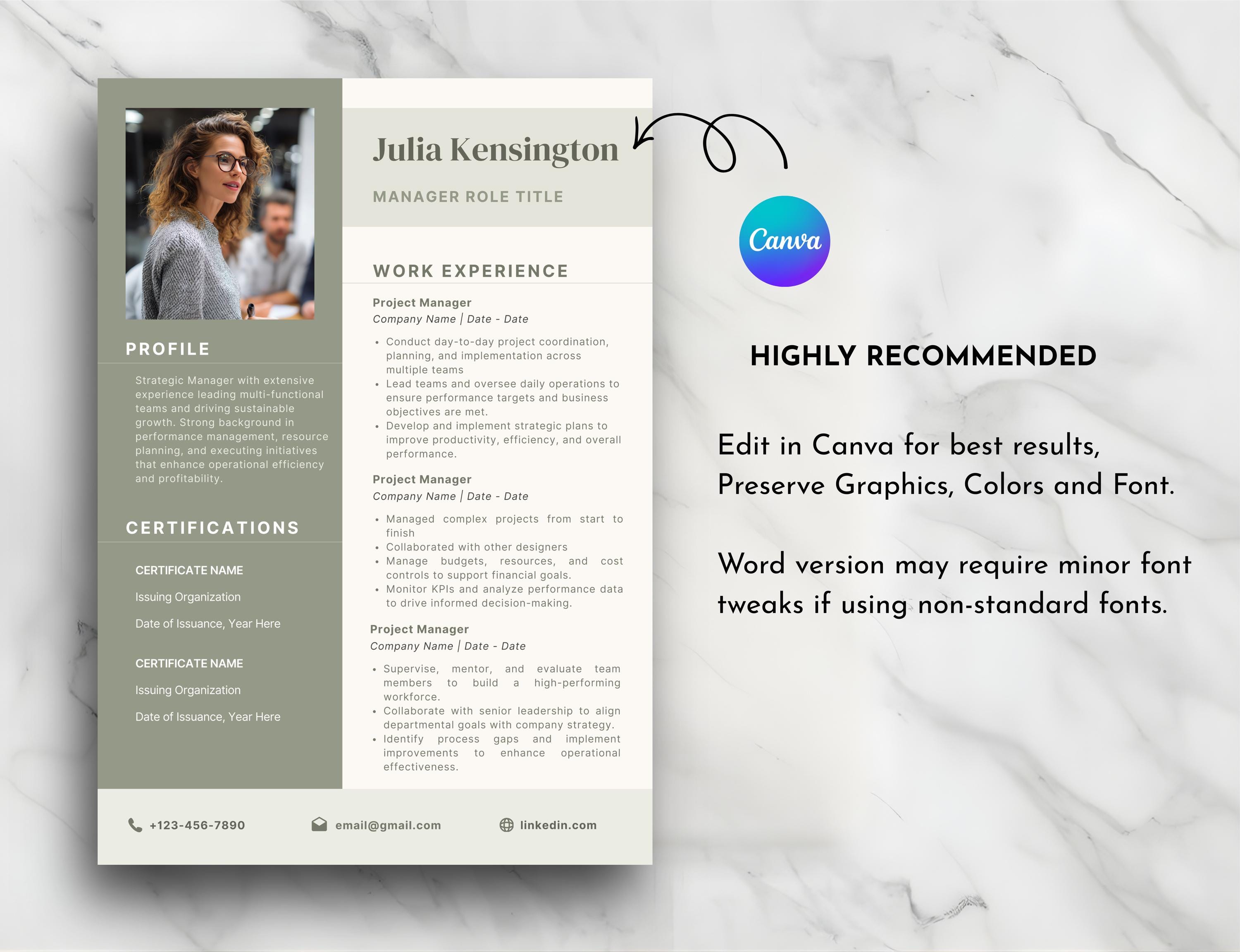 Modern Executive CV Template | Word & Canva | Cover Letter and ...