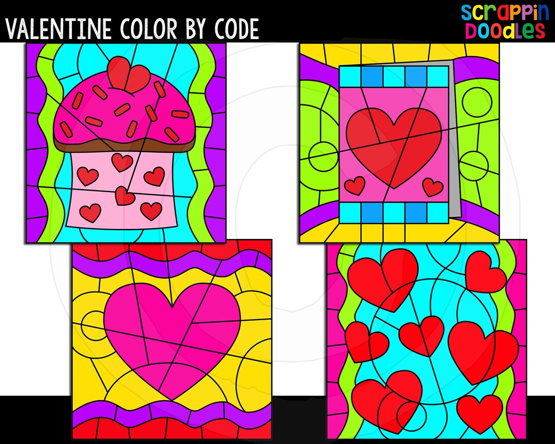 Valentine Color by Code Templates - Cute Commercial Use Color by Code ...