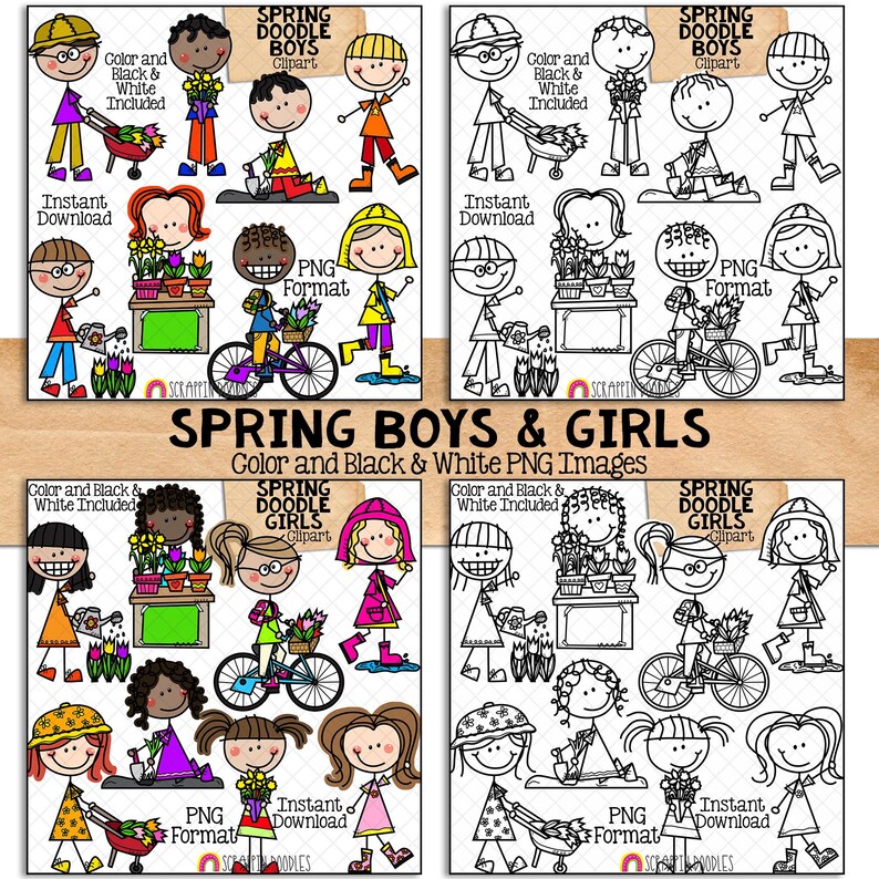 Doodle Kids Clipart Bundle 3 - Doodle Boy and Girl Bundle 3 - St ...