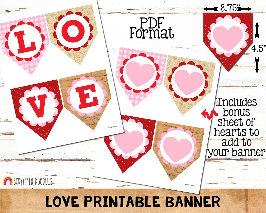 LOVE Printable Banner - Valentines Day Printable Bunting - Valentine ...