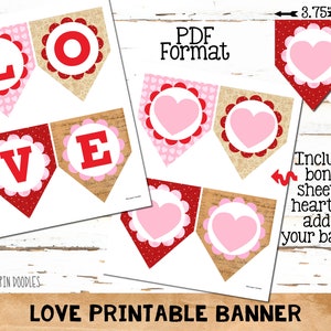 LOVE Printable Banner - Valentines Day Printable Bunting - Valentine ...