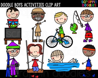 Doodle Kids Boys Clipart scrappin Doodles Clipart | Etsy