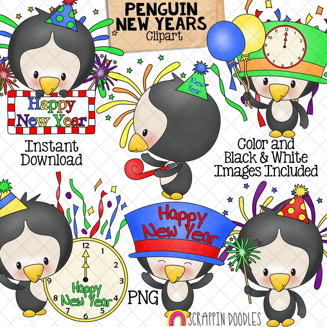 Penguin New Year Clipart - New Years Eve Clip Art - Winter Baby Penguin ...