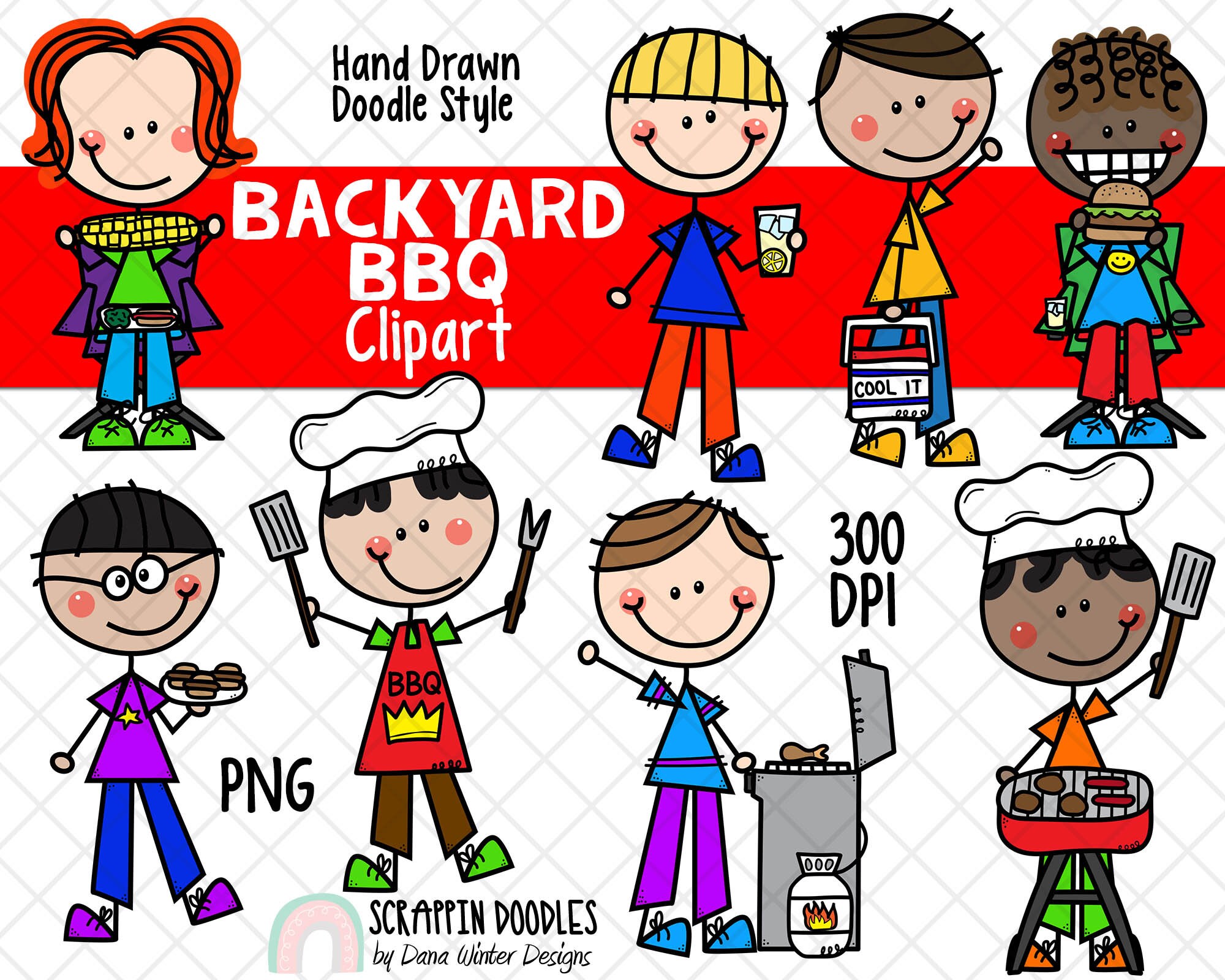 Backyard BBQ Clipart doodle Boys Barbecue Clipart Picnic - Etsy